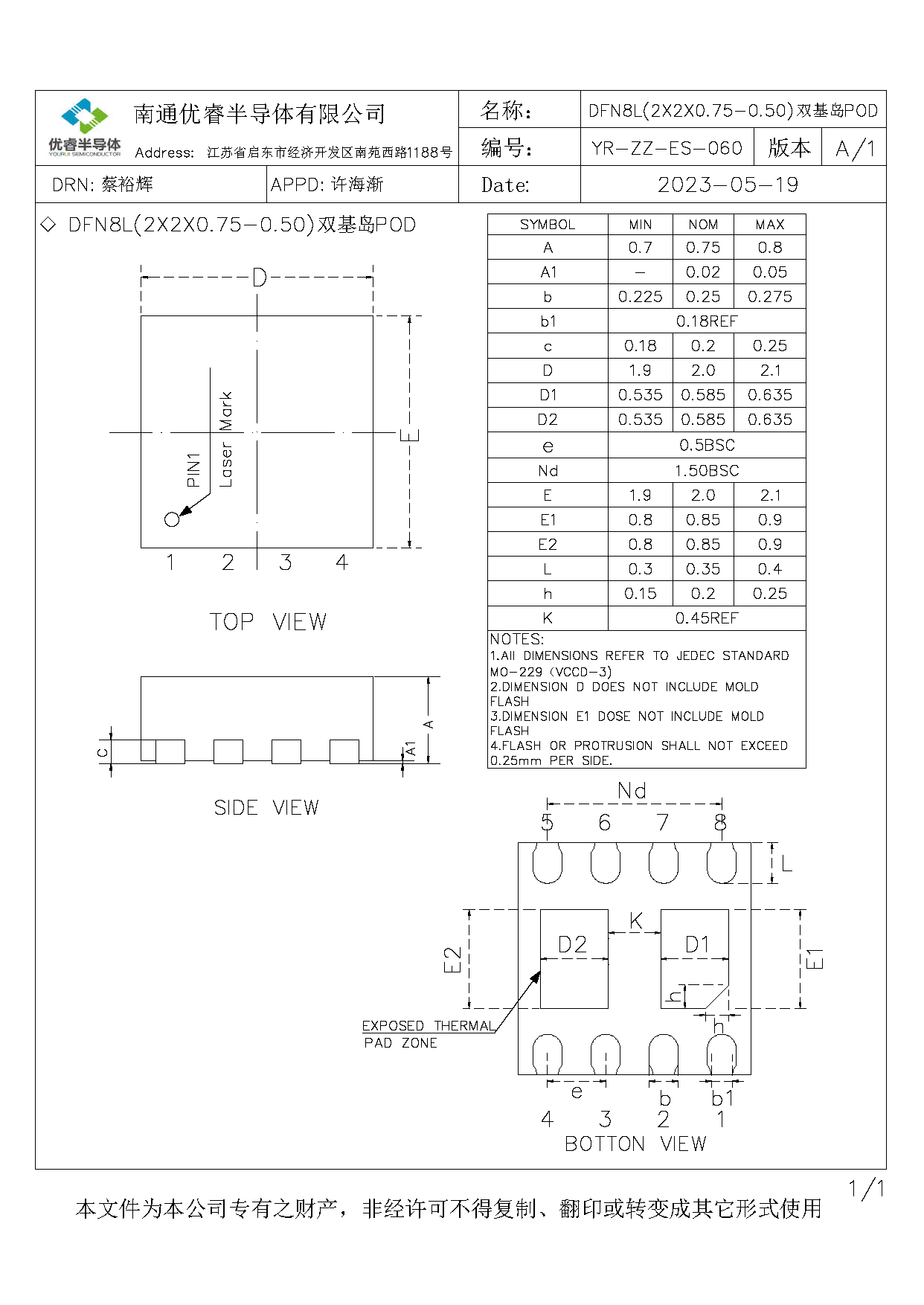 (12) DFN8L(02X02X0.75-0.50) 双基岛 - 南通优睿半导体有限公司