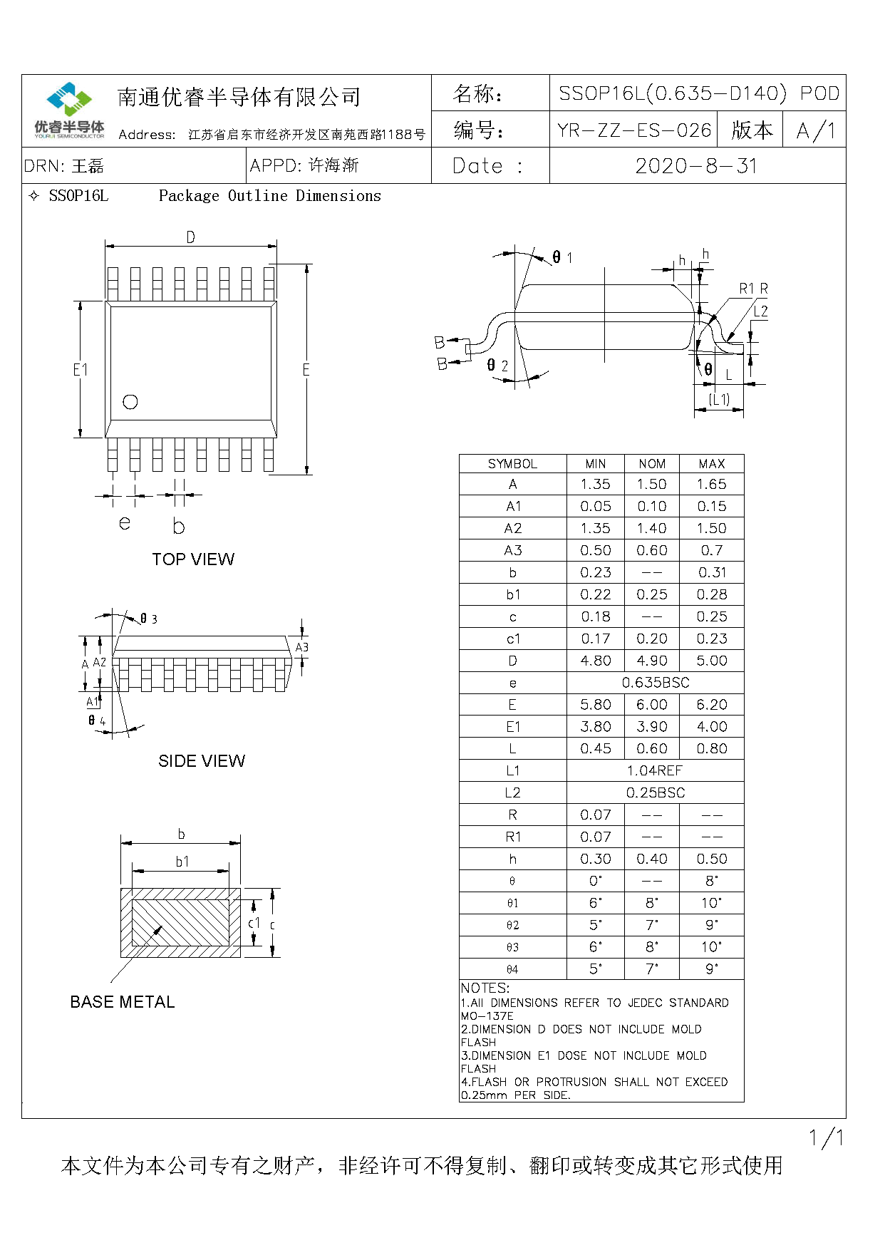 (3) SSOP16L - 南通优睿半导体有限公司